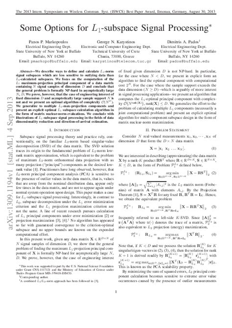 Pdf Some Options For L1 Subspace Signal Processing