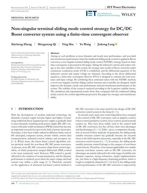 Pdf Non‐singular Terminal Sliding Mode Control Strategy For Dcdc Boost Converter System Using