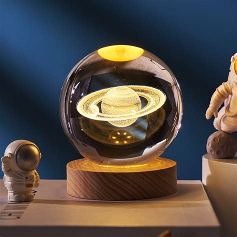 3d planet crystal ball with wooden base 3d crystal led night light space galaxy crystal ball 3d