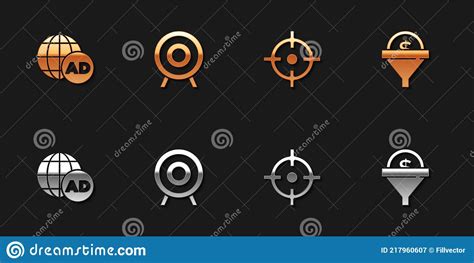 Set Advertising Target Sport And Lead Management Icon Vector Stock Vector Illustration Of
