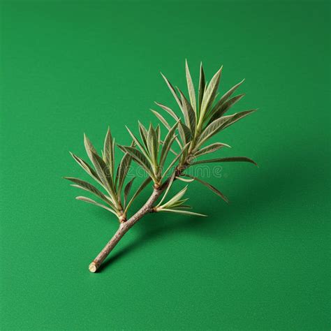 Branch With Slender Lance Shaped Green Leaves Featuring Silvery Edges