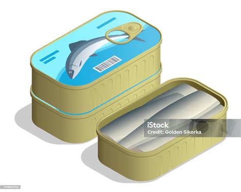정어리의 등각 캔 흰색 배경에 열린 고립 된 더미에 쌓인 통조림 정어리 캔 캔에 대한 스톡 벡터 아트 및 기타 이미지 캔