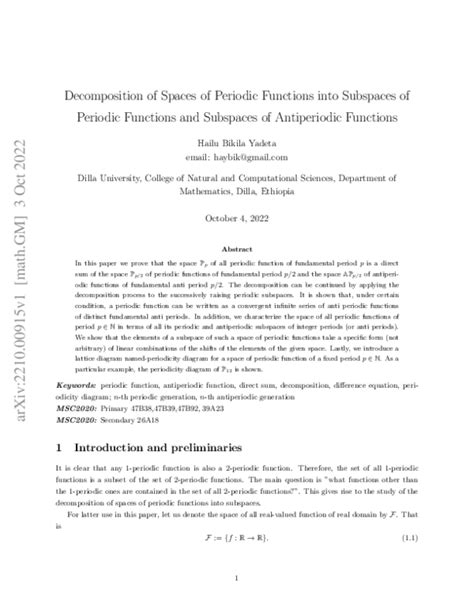 Pdf Decomposition Of Spaces Of Periodic Functions Into Subspaces Of Periodic Functions And