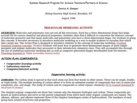 Molecular Modeling Activity Lesson Plan For 9th 12th Grade Lesson Planet