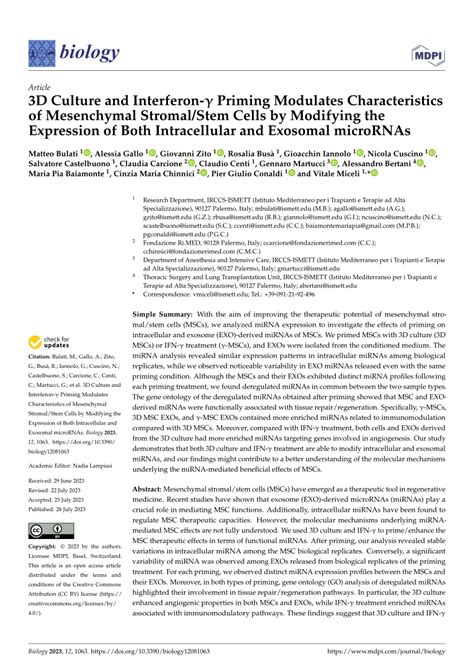 Pdf 3d Culture And Interferon γ Priming Modulates Characteristics Of