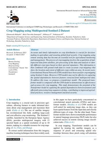 Crop Mapping Using Multispectral Sentinel 2 Dataset Rsp Science Hub