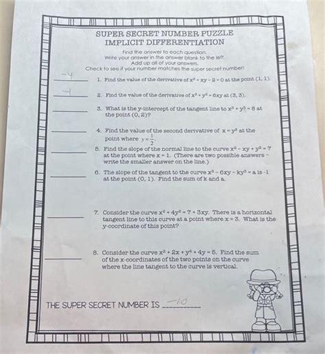 Solved Super Secret Number Puzzle Implicit Differentiation