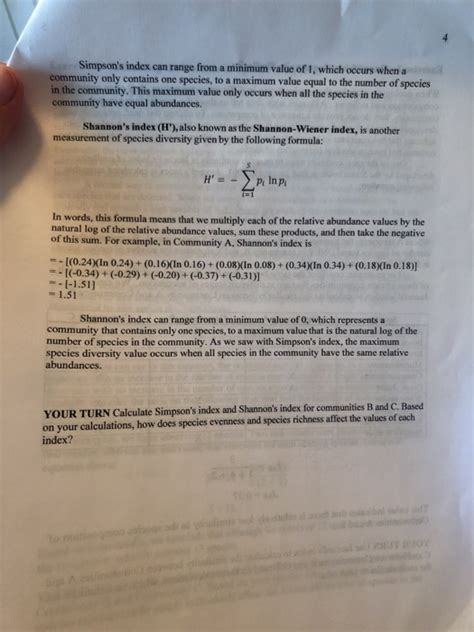 Solved Exercise Calculating Species Diversity Calculate Chegg Com