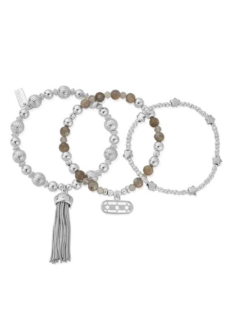 ChloBo Stars Align Stack Of 3 Bracelets Silver