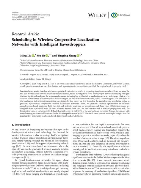 Pdf Scheduling In Wireless Cooperative Localization Networks With Intelligent Eavesdroppers