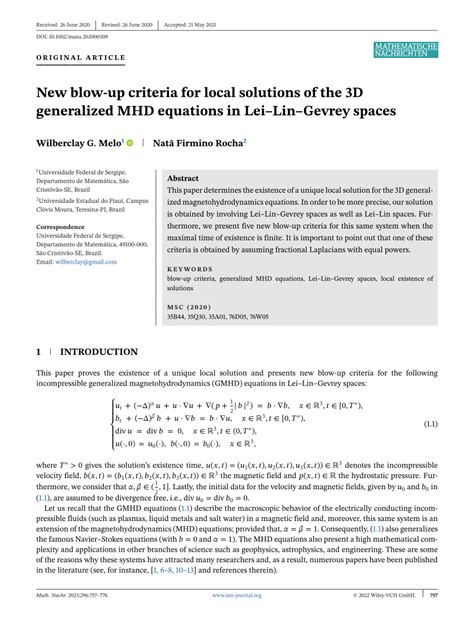 New Blow‐up Criteria For Local Solutions Of The 3d Generalized Mhd Equations In Lei Lin Gevrey