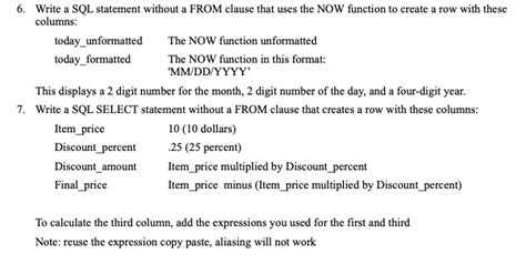 Solved Write A SQL Statement Without A FROM Clause That Chegg