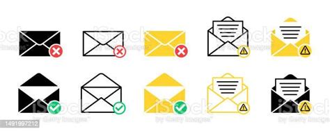 확인 표시 십자 및 느낌표가 있는 봉투 세트입니다 메일 기호입니다 이메일에서 메시지를 엽니다 웹 봉투를 받습니다 개체 그룹에 대한 스톡 벡터 아트 및 기타 이미지 Istock