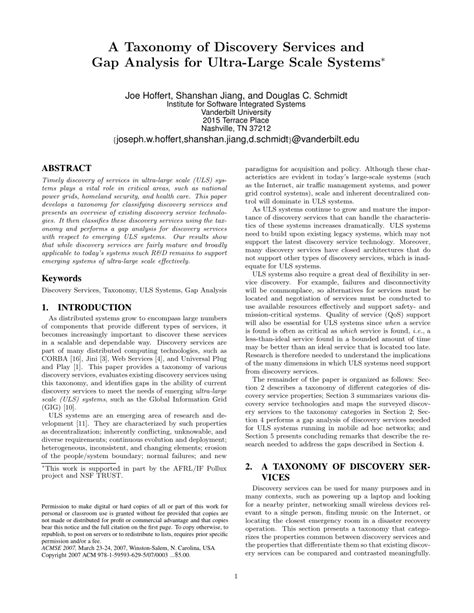 Pdf A Taxonomy Of Discovery Services And Gap Analysis For Ultra Large Scale Systems