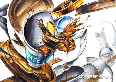 인천대 기초디자인 합격작 재현작 커피컵 카페 일회용컵 커피머신 Abstract Artwork