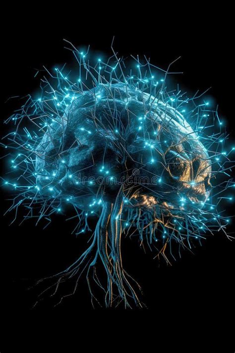 Fictional Glowing Brain Background With A Network Of Neural Connections Neural Activity Stock