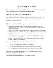 Oracle SQL Loader Docx Oracle SQL Loader Summary In This Tutorial