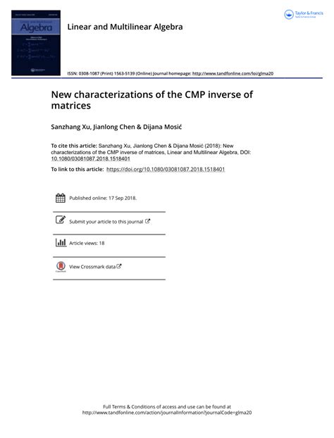 Pdf New Characterizations Of The Cmp Inverse Of Matrices