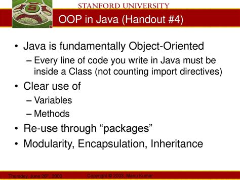 cs193j programming in java summer quarter 2003 lecture 2 oop java ppt download