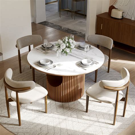Mid Century Modern Round Wood Dining Table Sets For 46 Povison