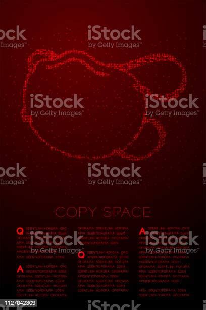 먼지 마크 또는 미 립 자 인공 호흡기 추상적인 기하학적 Bokeh 빛 원형 도트 픽셀 패턴 오염 오후 25 컨셉 일러스트와 레드 그라데이션 배경에 고립 된 공간을 복사