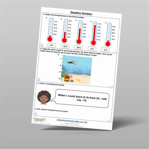 Year 4 Negative Numbers Homework Resource Classroom Secrets