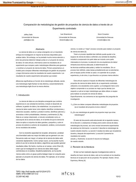 Comparing Data Science Project Management Methodologies Via A Pdf