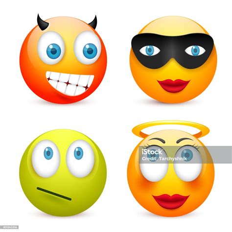 파란 눈 이모티콘 세트 웃는입니다 노란 얼굴 감정입니다 얼굴 식입니다 3d 현실 이모티콘입니다 슬픈 행복 화난 얼굴입니다 재미 있는 만화 캐릭터입니다 Moodvector