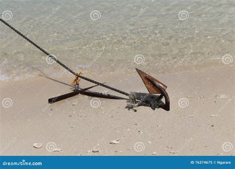 Anchor On The Beach Stock Image Image Of Chain Shell 76374675
