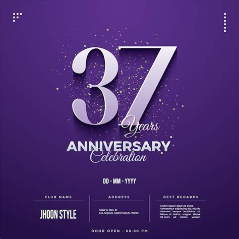 축하 종이 뿌리가 있는 37주년 기념 포스터 프리미엄 벡터