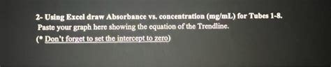 Solved Using Excel Draw Absorbance Vs Concentration Chegg