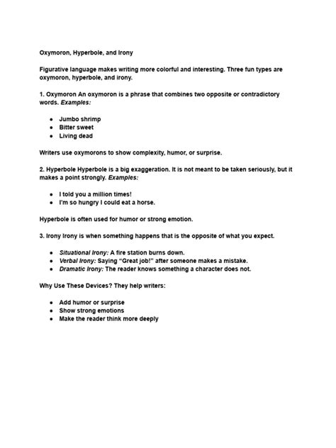 Figurative Language Makes Writing More Colorful Oxymoron Hyperbole And Irony Pdf