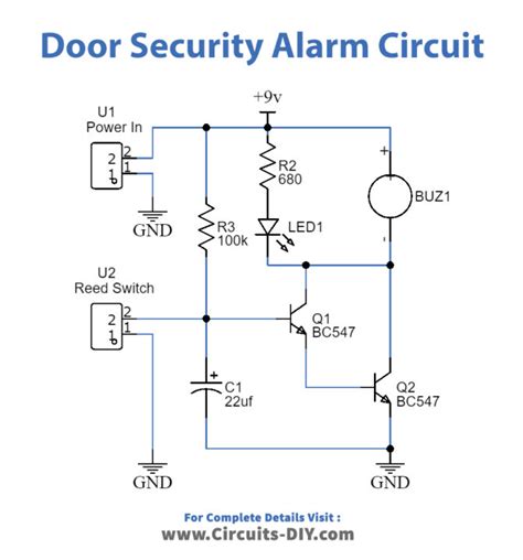 Door Security Alarm Circuit Using Magnetic Reed Switch
