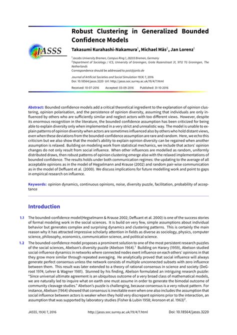 Pdf Robust Clustering In Generalized Bounded Confidence Models
