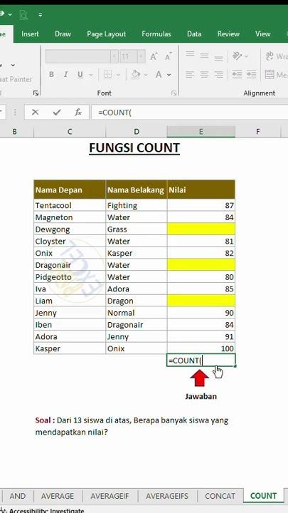 Fungsi Count Di Excel Excel Tutorialexcel Belajarexcel Exceltutorial Youtube