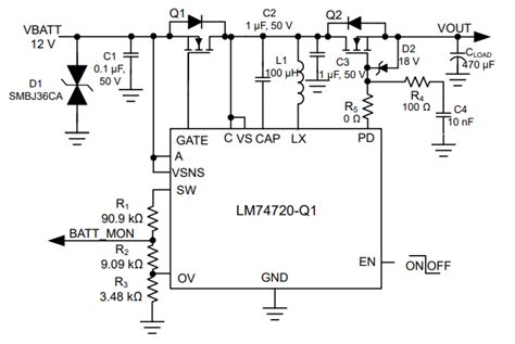 LM74720 Q1 Using 48 On EN Pin And Avoiding Battery Monitoring Circuitry Power Management