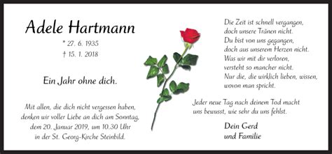 Traueranzeigen Von Adele Hartmann Noz Trauerportal