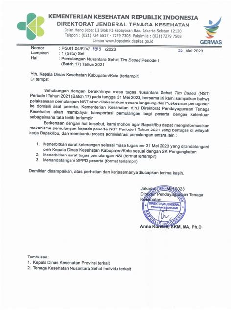 Surat Pemulangan Nst Periode I Batch 17 Tahun 2021 Pdf