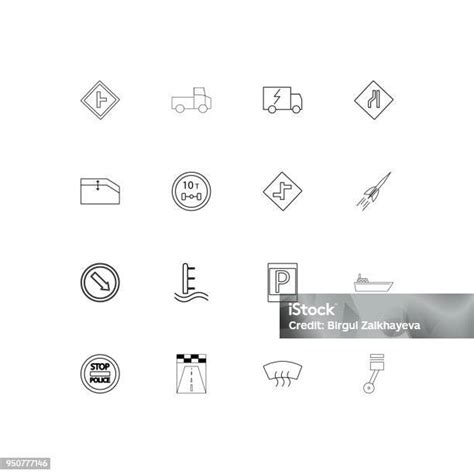 자동차 및 운송 간단한 선형 아이콘 설정합니다 개요 벡터 아이콘 Right Turn에 대한 스톡 벡터 아트 및 기타 이미지 Right Turn 도로 도로 표지판