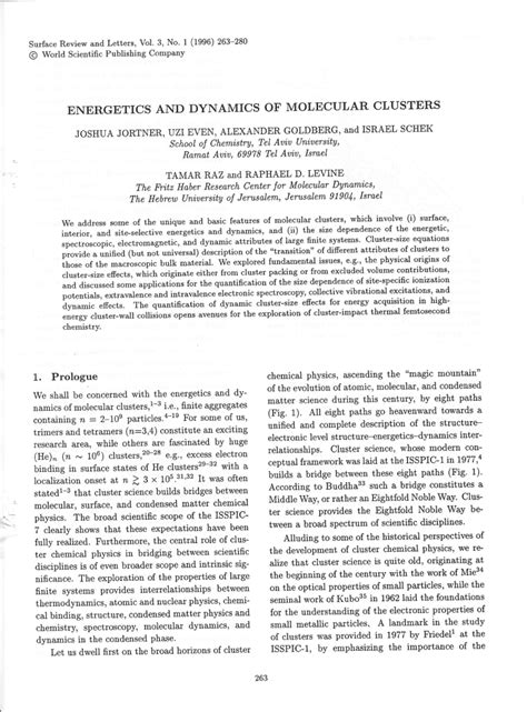 Pdf Energetics And Dynamics Of Molecular Clusters