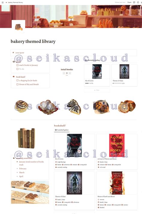Bakery Themed Library Tracker Notion Template Library Organization School Planner Template