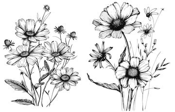 Premium Vector Black Ink Drawing Flowers Monochrome Artistic