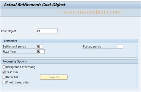 KK SAP Tcode Actual Settlement Cost Objects