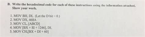 Solved Write The Hexadecimal Code For Each Of These