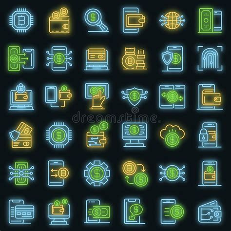 Digitale Mappictogrammen Vectorneon Instellen Vector Illustratie