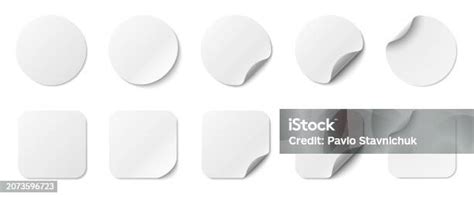 종이 스티커는 둥근 가장자리가 있는 원형과 사각형으로 접착됩니다 흰색 태그 필링 모서리와 그림자가 있는 종이 원형 스티커 고립된 둥근 플라스틱 모형 현실적인 세트 둥근 종이