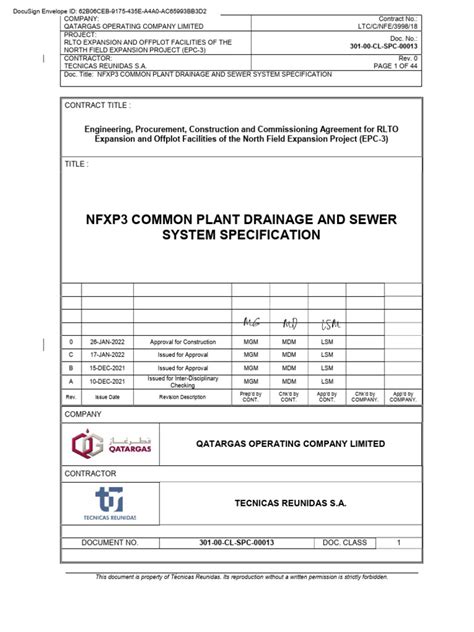 301 00 Cl Spc 00013 Nfxp3 Common Plant Drainage And Sewer System Specs