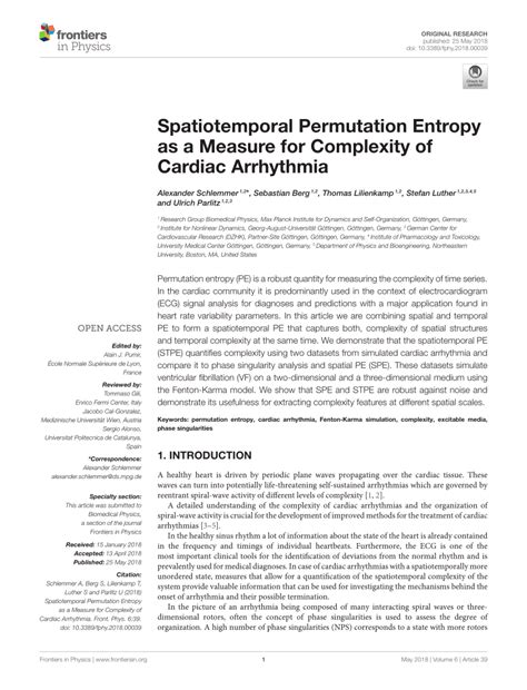 Pdf Spatiotemporal Permutation Entropy As A Measure For Complexity Of Cardiac Arrhythmia