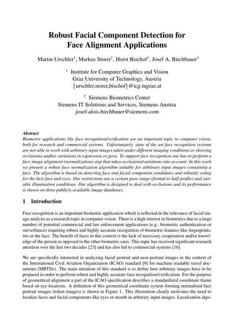 Pdf Robust Facial Component Detection For Face Alignment Applications