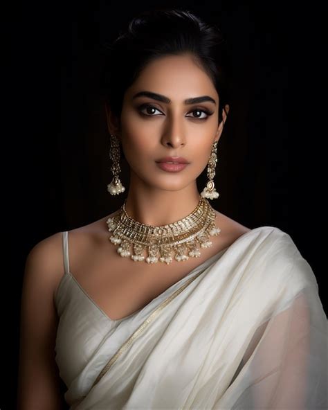 Premium Photo Sanjana Kapoor White Saree Poses